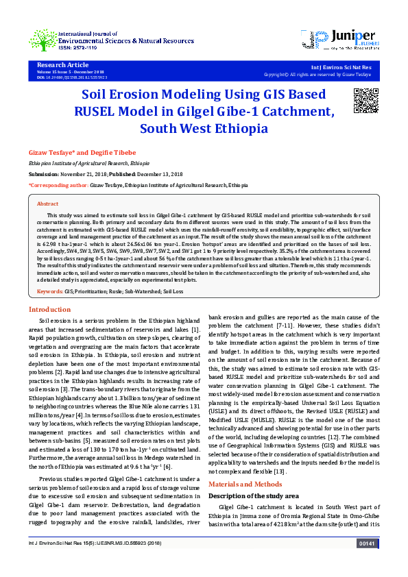 (PDF) Soil Erosion Modeling Using GIS Based RUSEL Model in Gilgel Gibe-1 Catchment, South West ...