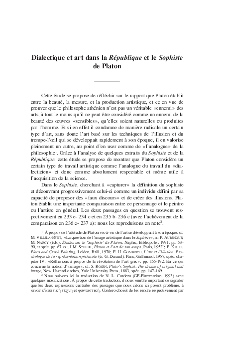 (PDF) Dialectique et art dans la 'République' et le 'Sophiste' de Platon
