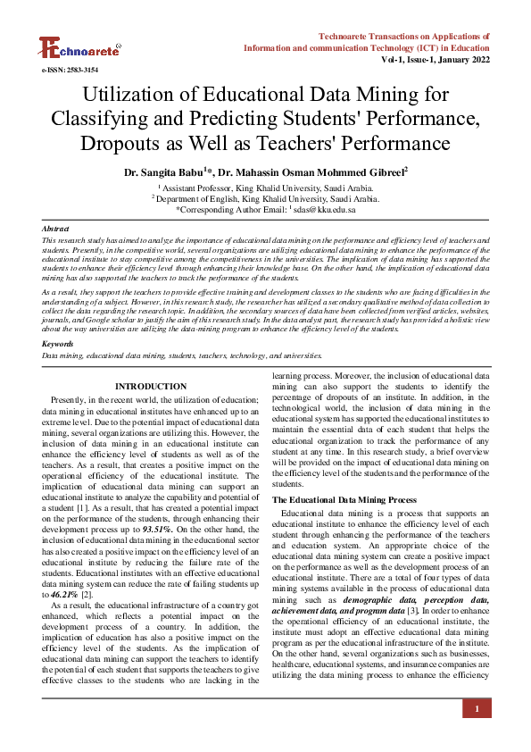 (PDF) Utilization of Educational Data Mining for Classifying and Predicting Students ...