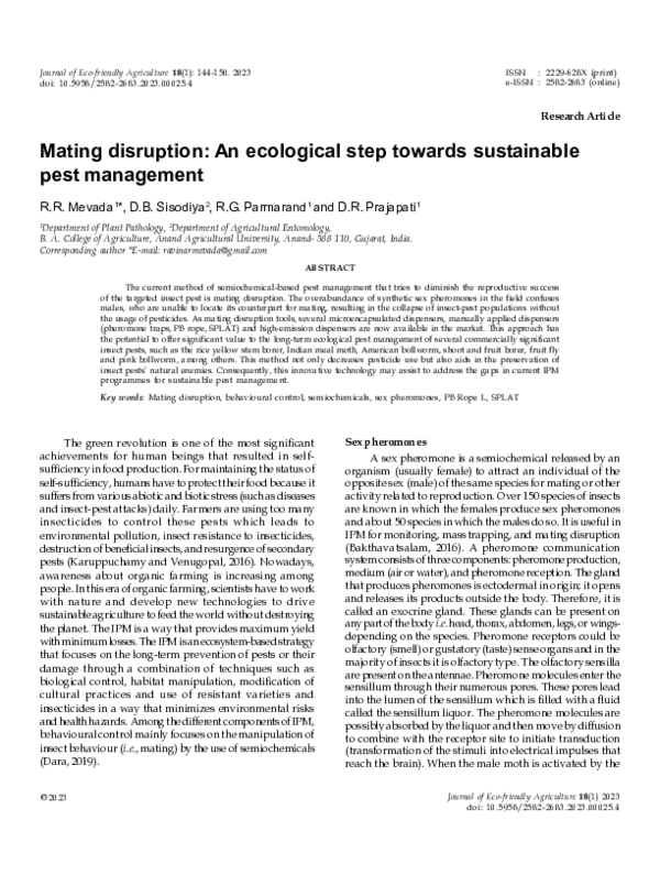 (PDF) Mating disruption: An ecological step towards sustainable pest ... (PDF) Mating disruption: An ecological step towards sustainable pest ...