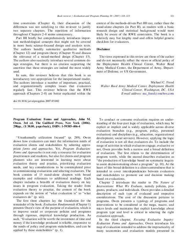 (PDF) John M. Owen, Program Evaluation: Forms and Approaches (3rd ed ...