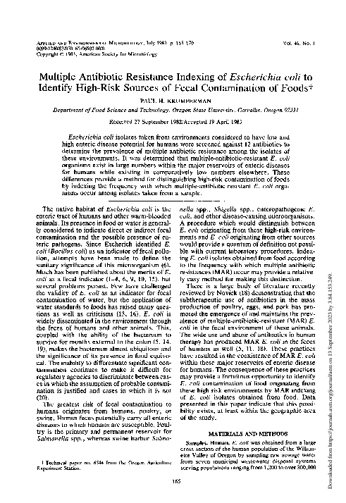(PDF) Multiple antibiotic resistance indexing of Escherichia coli to identify high-risk sources ...