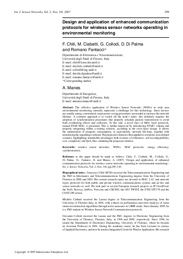 Pdf Design And Application Of Enhanced Communication Protocols For Wireless Sensor Networks