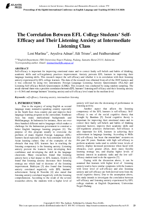 (PDF) The Correlation Between EFL College Students’ Self-Efficacy and ...
