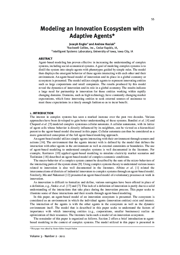 (PDF) Modeling an Innovation Ecosystem with Adaptive Agents