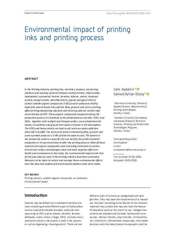 (PDF) Environmental impact of printing inks and printing process