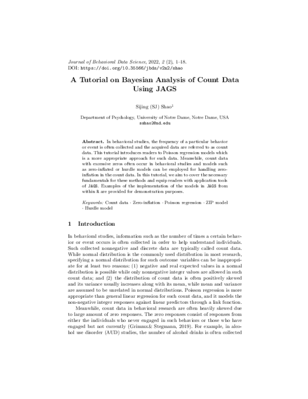 Pdf A Tutorial On Bayesian Analysis Of Count Data Using Jags