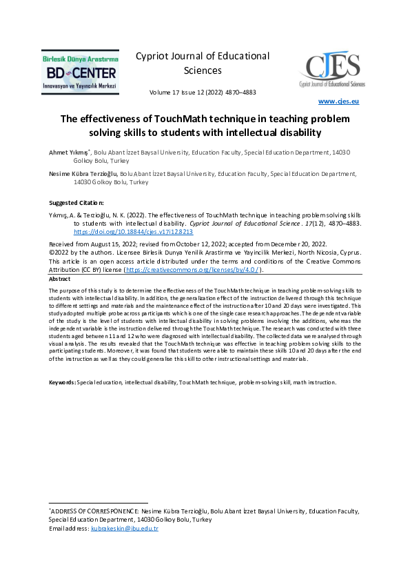 (PDF) The effectiveness of TouchMath technique in teaching problem solving skills to students ...