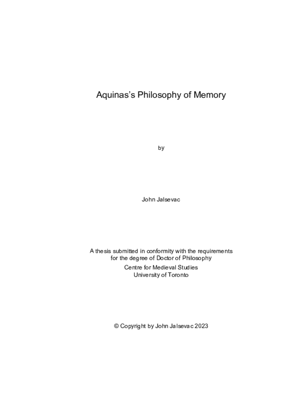 (PDF) Aquinas's Philosophy of Memory