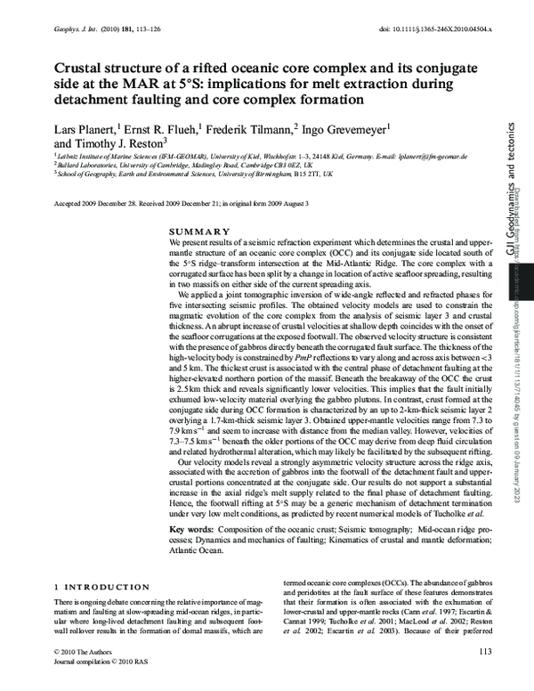 (PDF) Crustal structure of a rifted oceanic core complex and its ...