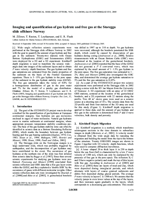 (PDF) Imaging and quantification of gas hydrate and free gas at the ...