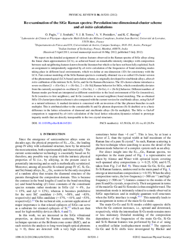 (PDF) Re-examination of the SiGe Raman spectra: Percolation/one ...