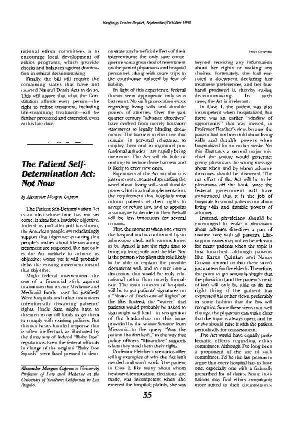 (PDF) The Patient Self-Determination Act: Not Now