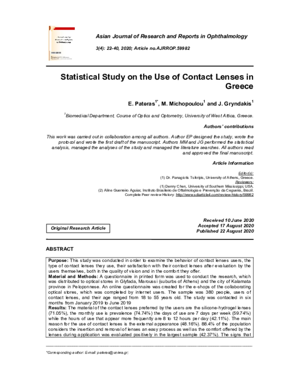 (PDF) Statistical Study on the Use of Contact Lenses in Greece
