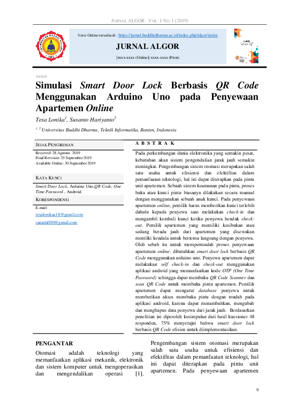 (PDF) Simulasi Smart Door Lock Berbasis QR Code Menggunakan Arduino Uno ...