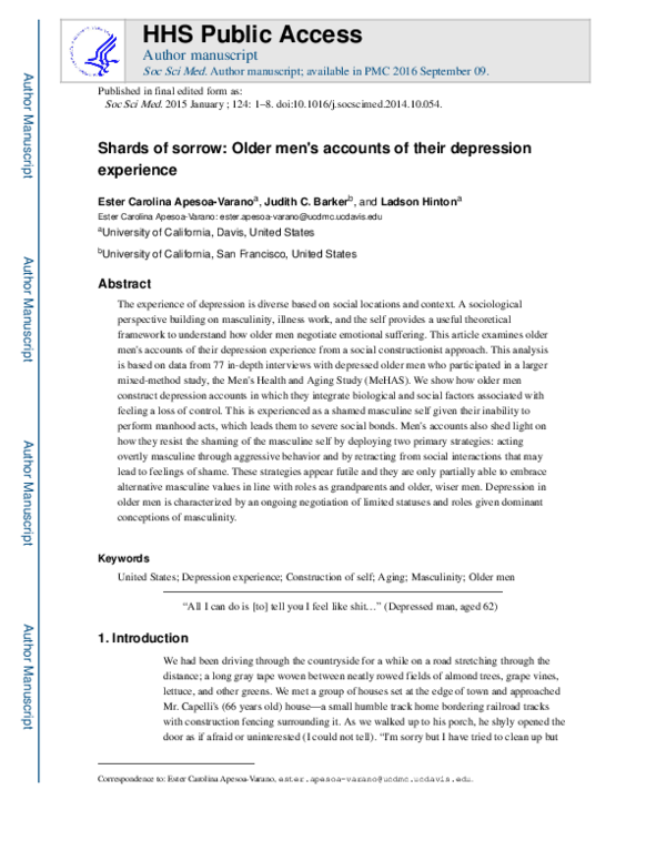 (PDF) Shards of sorrow: Older men's accounts of their depression experience
