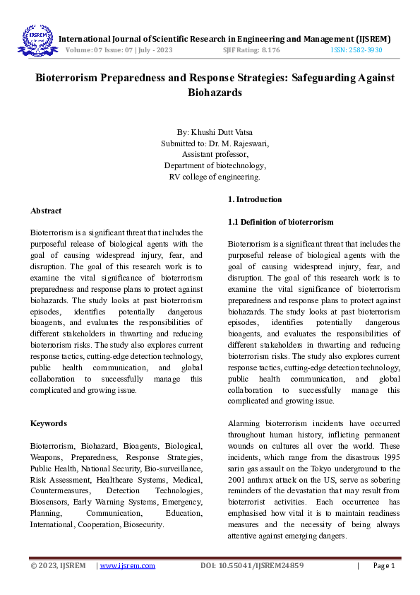 (PDF) Bioterrorism Preparedness and Response Strategies: Safeguarding ...