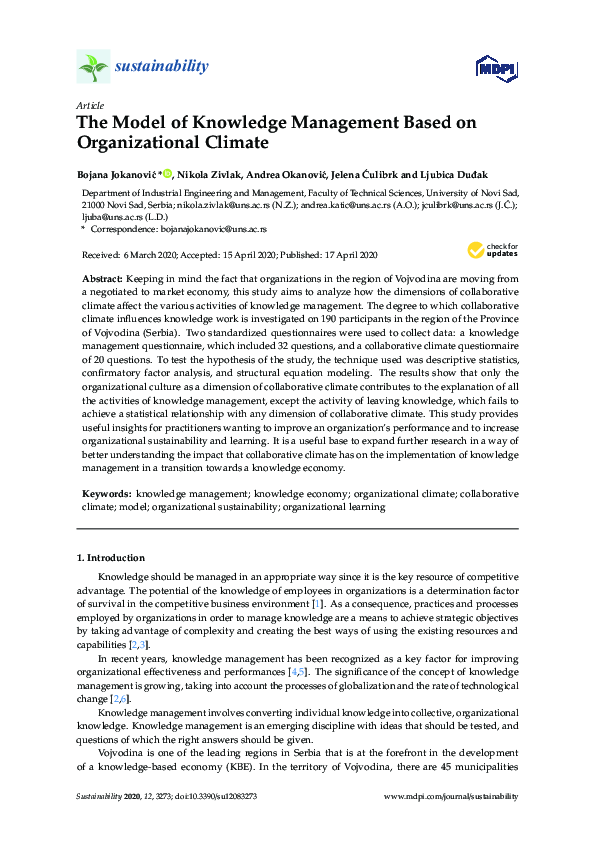 (PDF) The Model of Knowledge Management Based on Organizational Climate