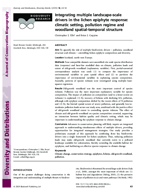 (PDF) Integrating multiple landscape-scale drivers in the lichen epiphyte response: climatic ...