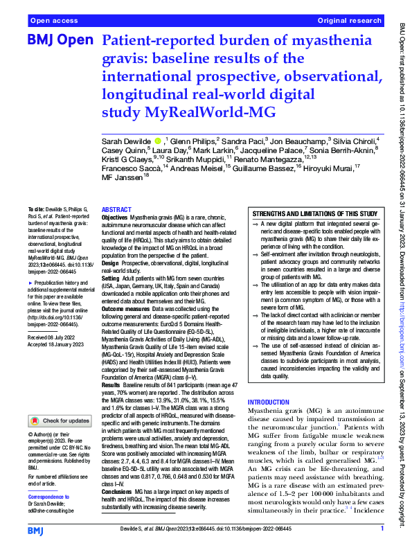 (PDF) Patient-reported burden of myasthenia gravis: baseline results of ...