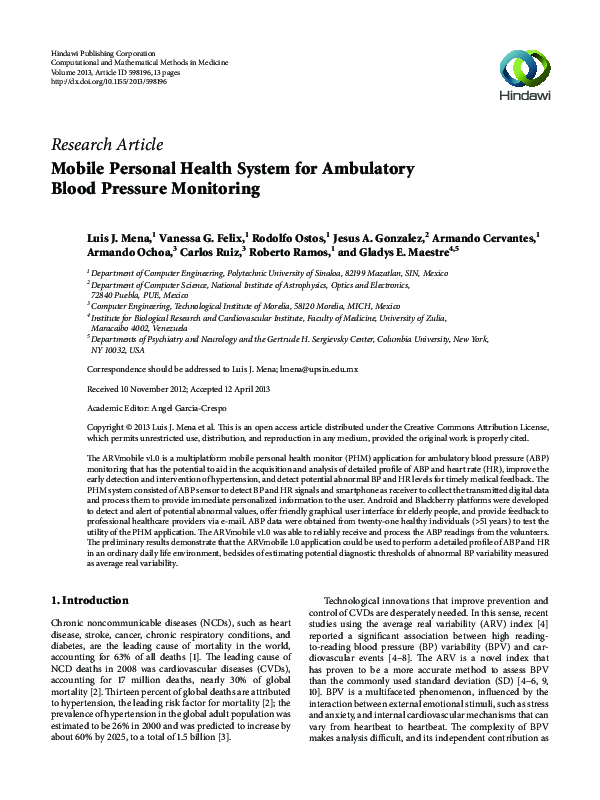 (PDF) Mobile Personal Health System for Ambulatory Blood Pressure ...