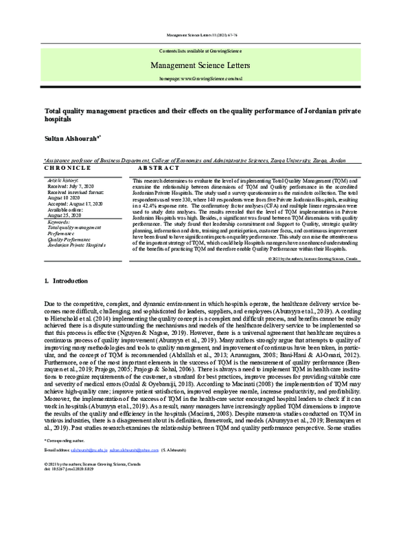 (PDF) Total quality management practices and their effects on the quality performance of ...