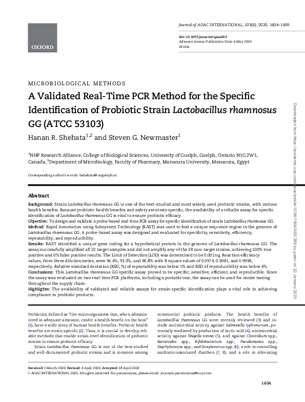 (PDF) A Validated Real-Time PCR Method for the Specific Identification of Probiotic Strain ...
