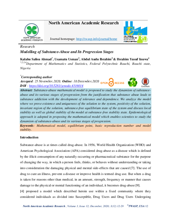 (PDF) Modelling of Substance-Abuse and Its Progression Stages