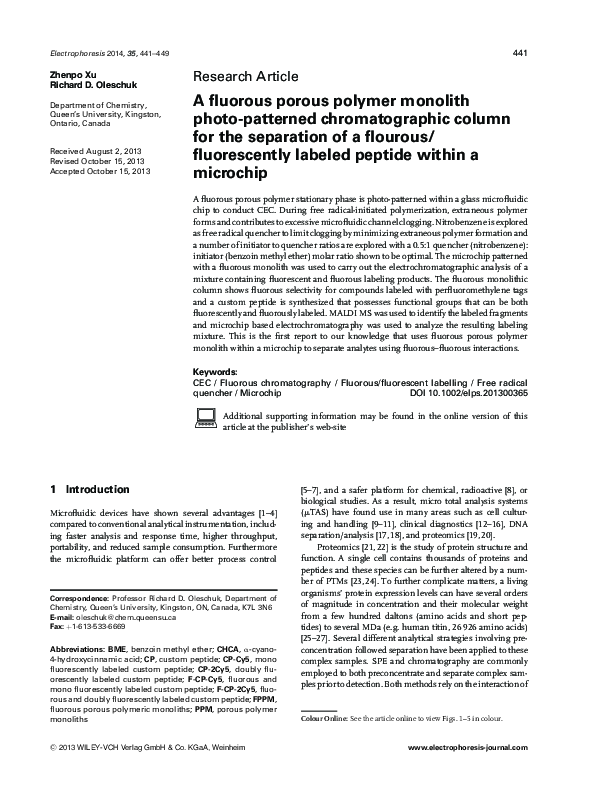 (PDF) A fluorous porous polymer monolith photo-patterned ...
