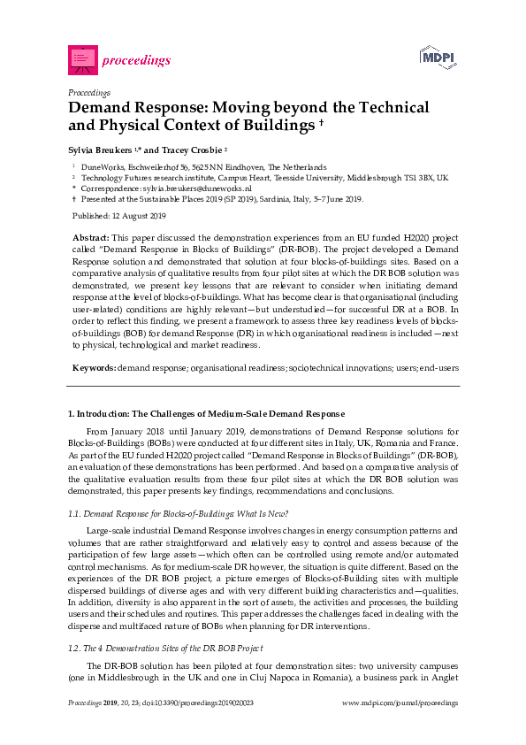 (PDF) Demand Response: Moving beyond the Technical and Physical Context ...