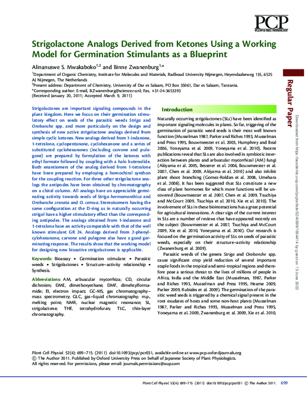 (PDF) Strigolactone Analogs Derived from Ketones Using a Working Model ...