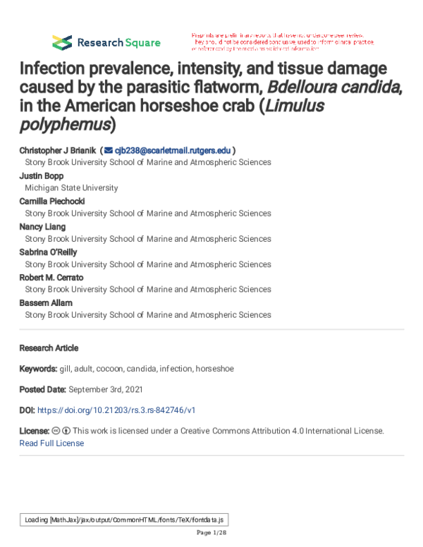 (PDF) Infection prevalence, intensity, and tissue damage caused by the ...