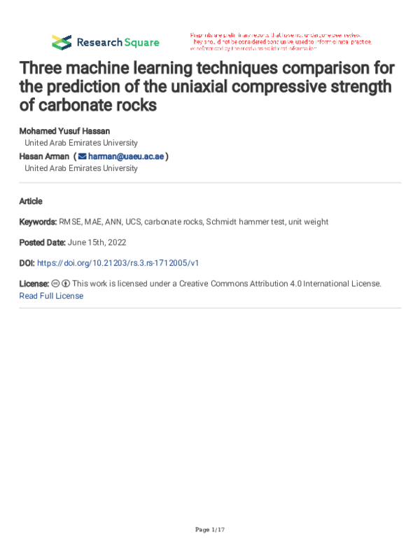 (PDF) UCS Prediction in Carbonate Rocks: Methods Comparison