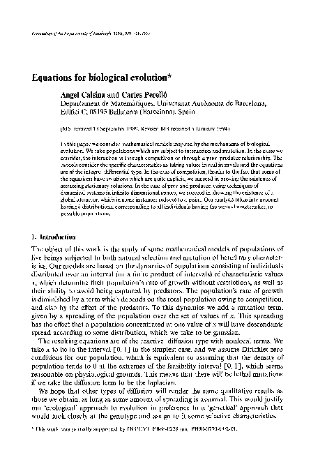 (PDF) Equations for biological evolution