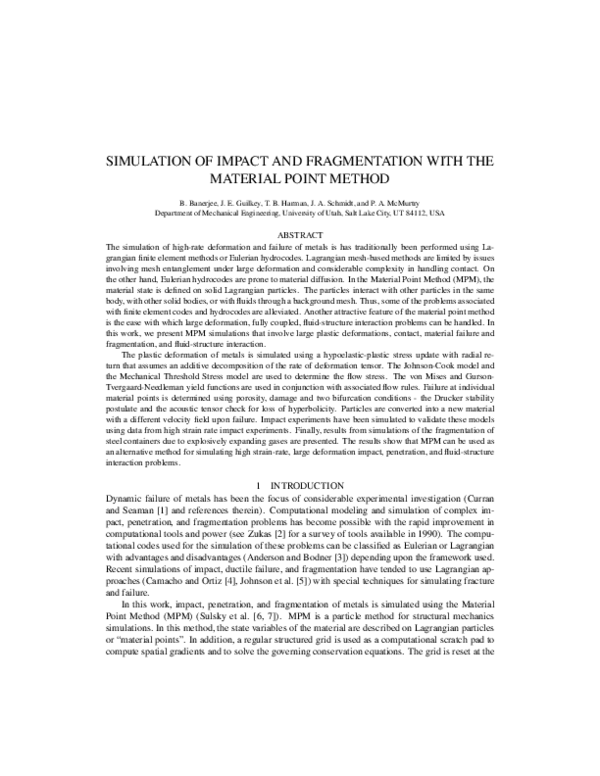 (PDF) Simulation of impact and fragmentation with the material point method