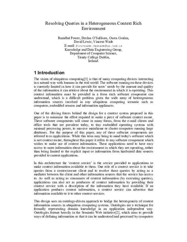 (PDF) Resolving Queries in a Heterogeneous Context Rich Environment