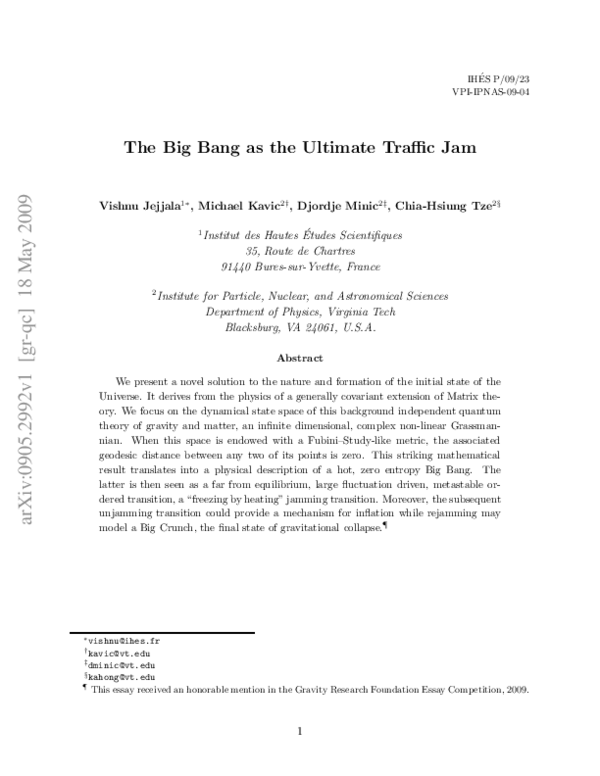 (PDF) The Big Bang as the Ultimate Traffic Jam