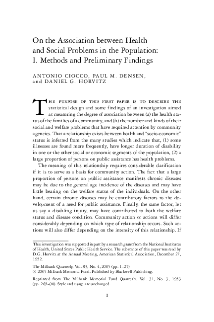 (PDF) On the Association between Health and Social Problems in the ...