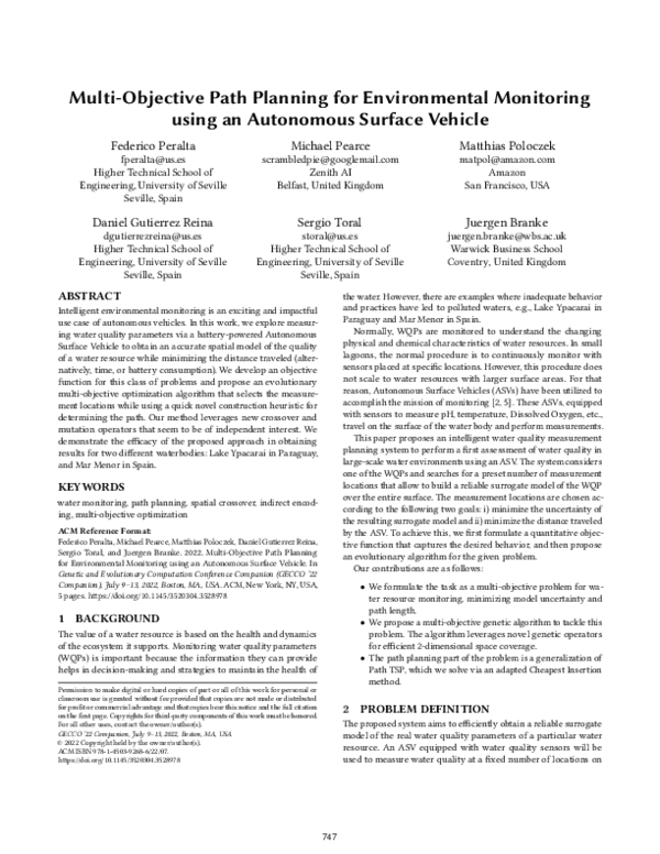(PDF) Multi-objective path planning for environmental monitoring using an autonomous surface vehicle