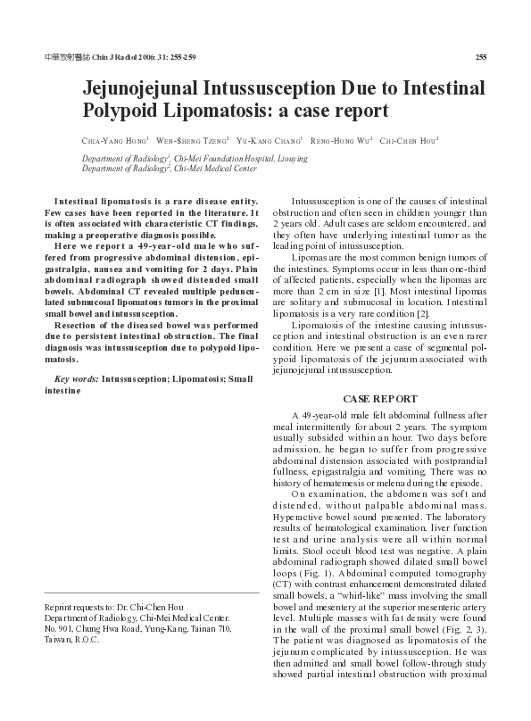 (PDF) Jejunojejunal Intussusception Due to Intestinal Polypoid ...
