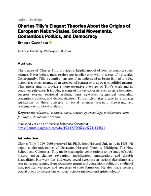 (PDF) Charles Tilly’s Elegant Theories About the Origins of European ...