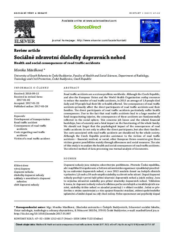 (PDF) Health and social consequences of road traffic accidents