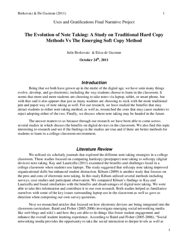 (PDF) The Evolution of Note Taking: A Study on Traditional Hard Copy ...