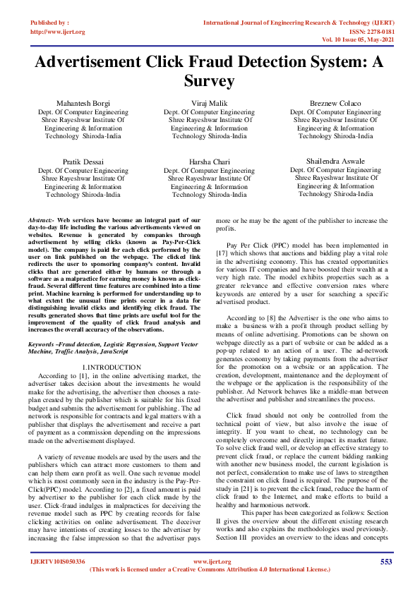 (PDF) Advertisement Click Fraud Detection System: A Survey