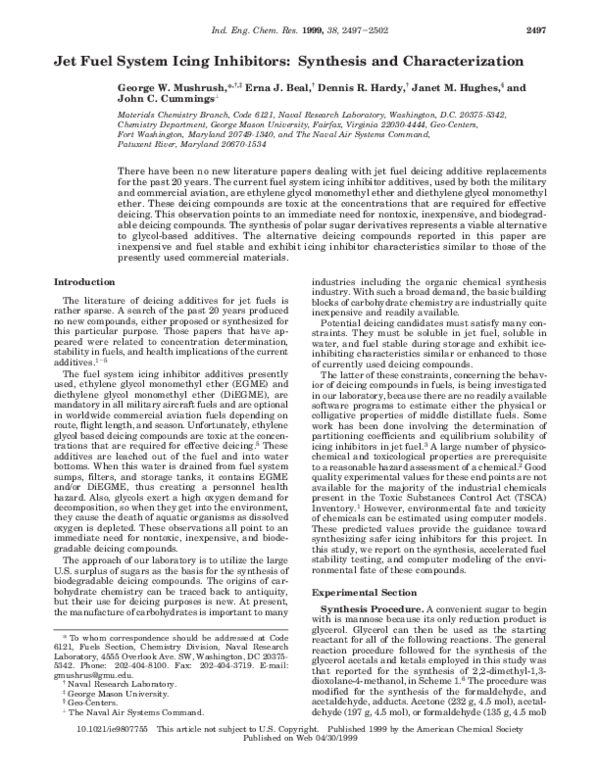 (PDF) Jet Fuel System Icing Inhibitors: Synthesis and Characterization