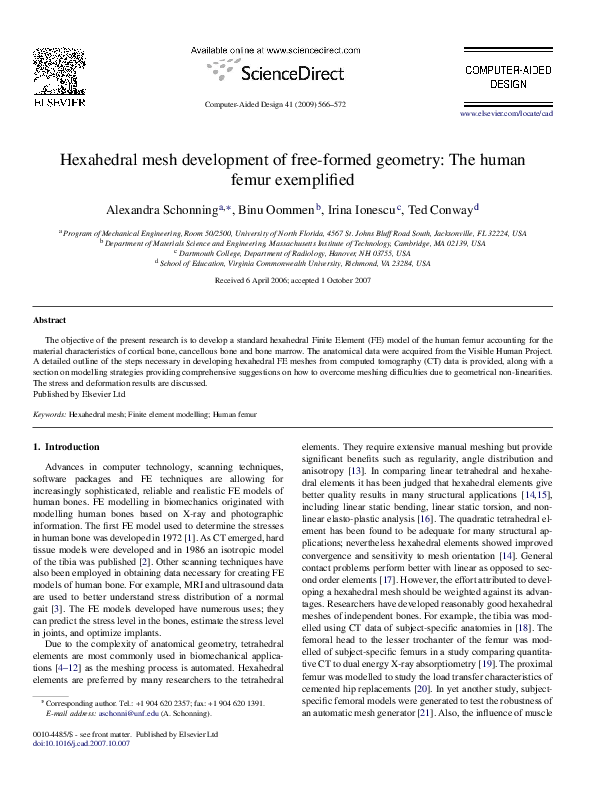 (PDF) Hexahedral mesh development of free-formed geometry: The human femur exemplified