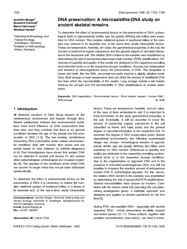 (PDF) DNA preservation: A microsatellite-DNA study on ancient skeletal ...