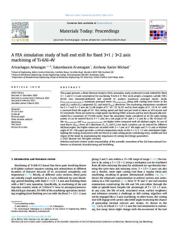 (PDF) A FEA simulation study of ball end mill for fixed 3+1 / 3+2 axis ...