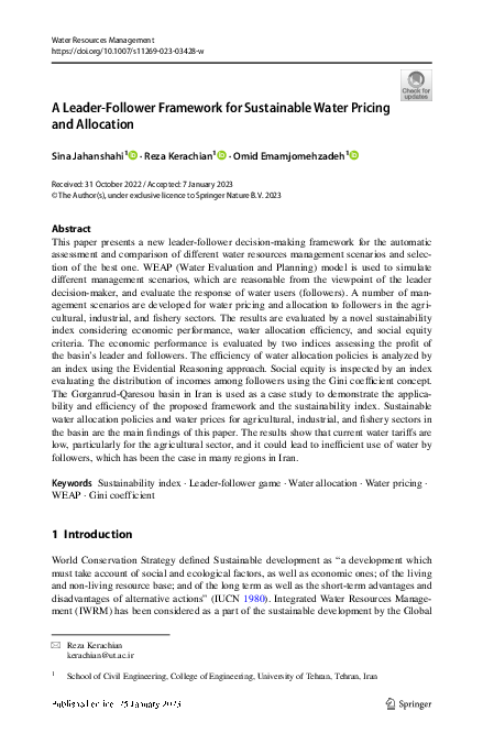 (PDF) A Leader-Follower Framework for Sustainable Water Pricing and ...
