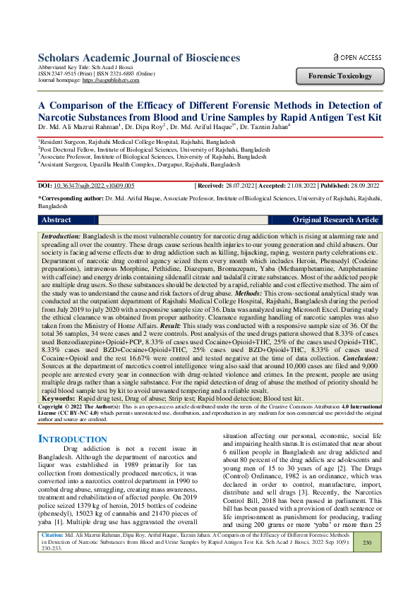 (PDF) A Comparison of the Efficacy of Different Forensic Methods in Detection of Narcotic ...